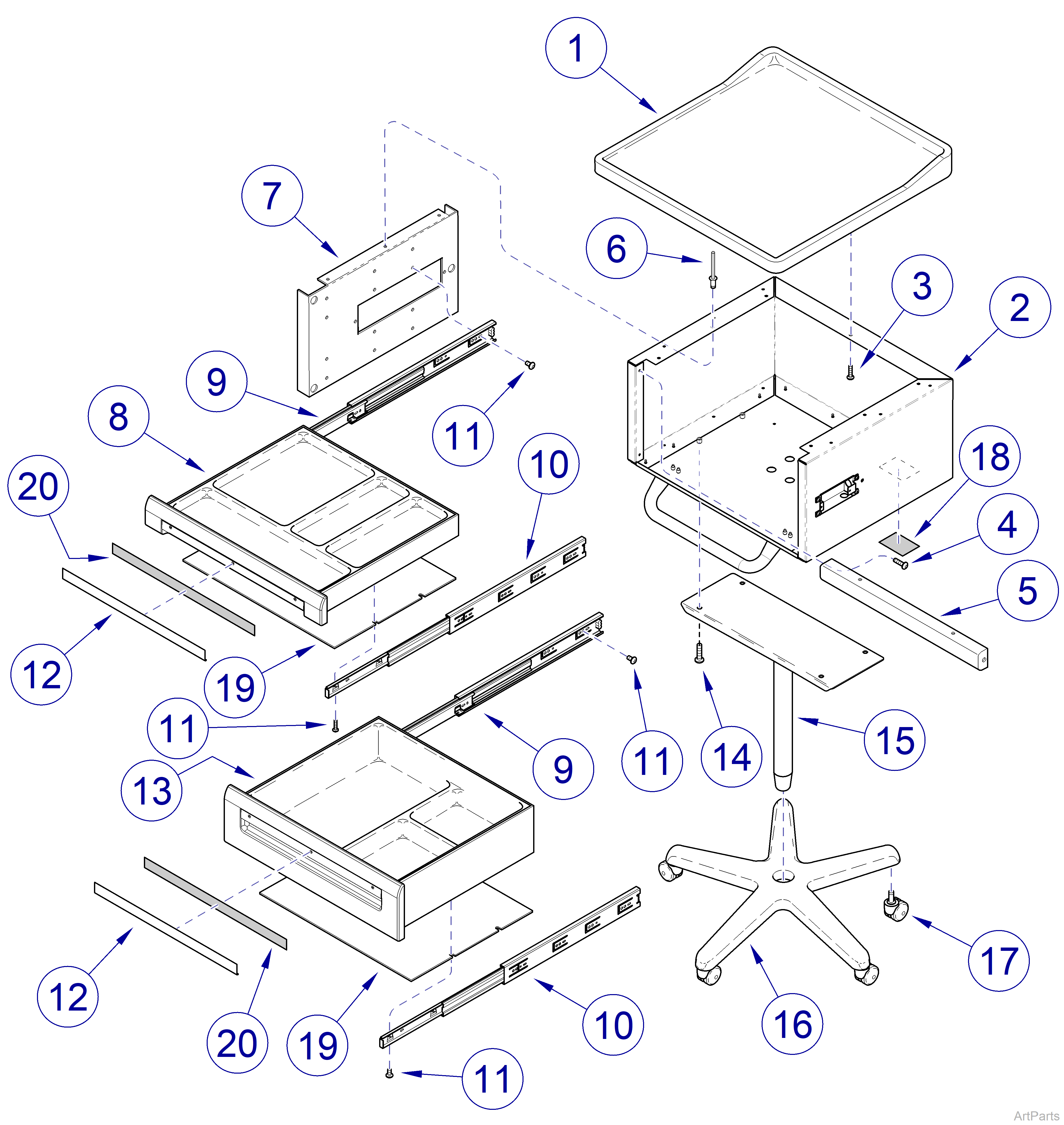 665 Cart Fixed Height Cabinet Assembly